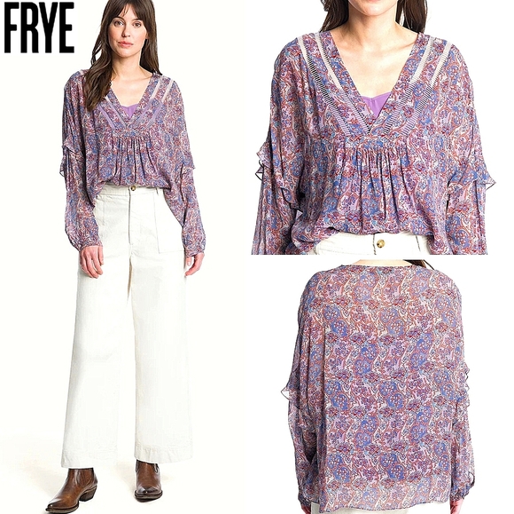 Frye | Tops | Frye Violet Dusk Luxe Floral Peasant Blouse 228 ...